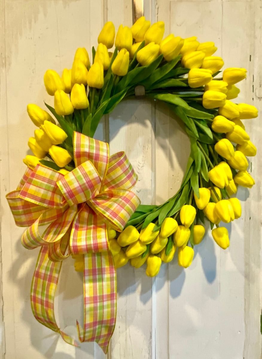 Yellow Tulip Wreath - 22 Inch Artificial Real Touch Tulip Wreath for F ...