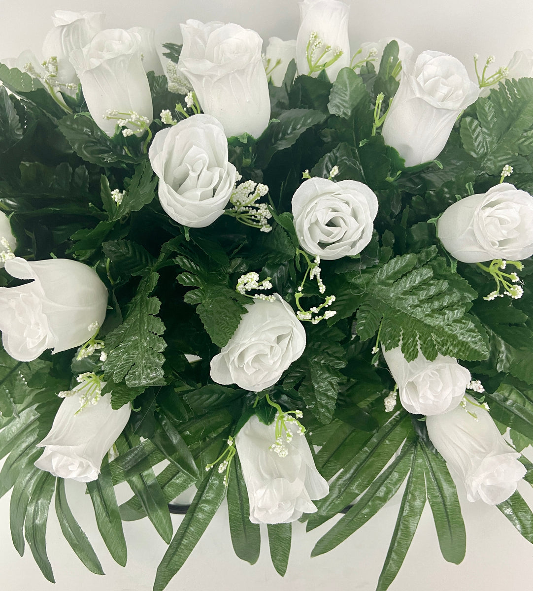 White rose cemetery arrangement for Headstone Decoration, Grave Topper ...