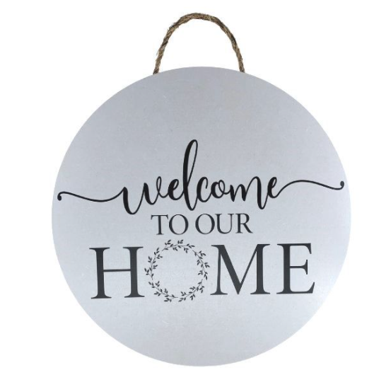 18" Round MDF Welcome to Our Home Sign with Rope Hanger-Wreath O Desig ...