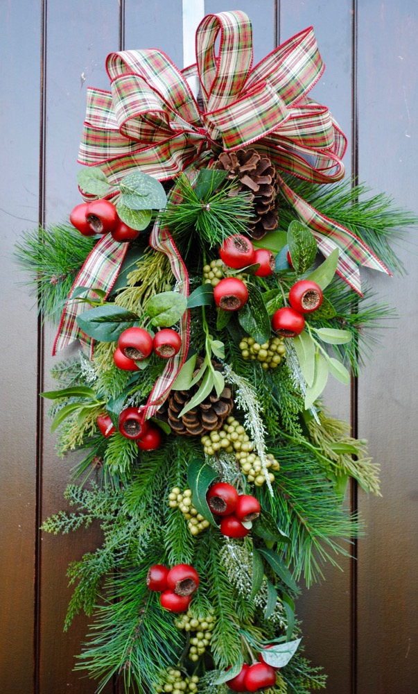 Christmas door swag~Holiday door swag~Christmas holly swag~holiday orn ...