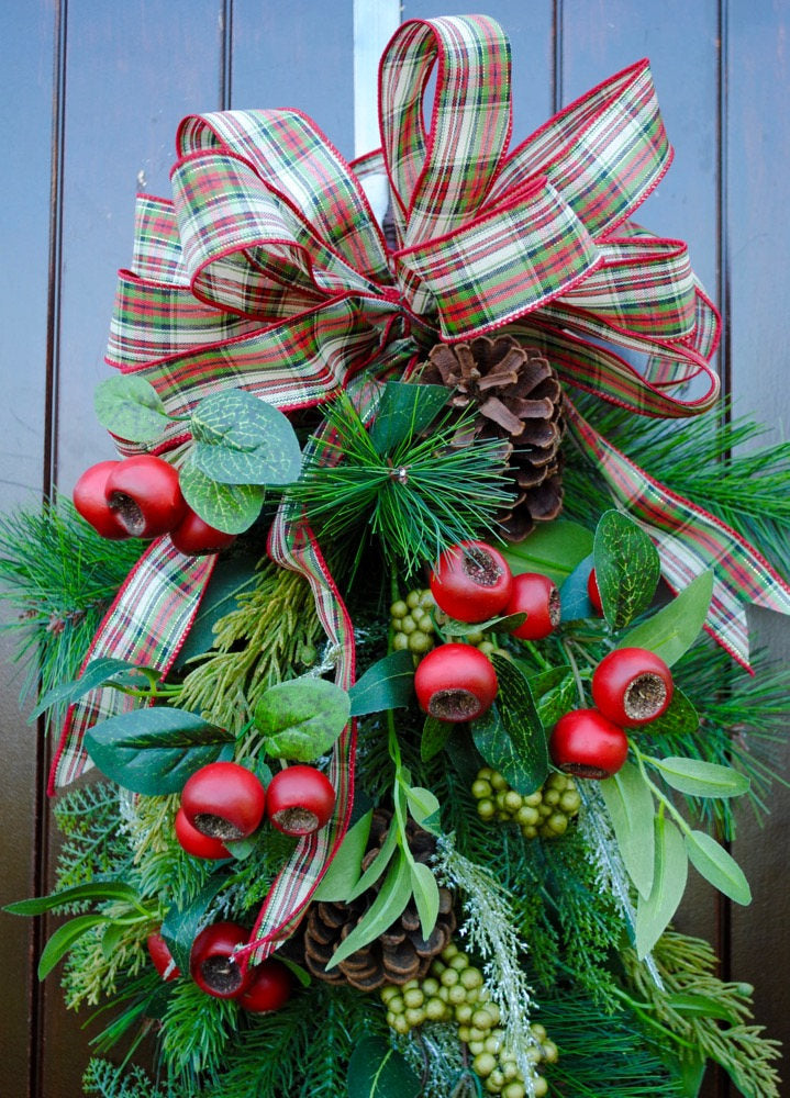 Christmas door swag~Holiday door swag~Christmas holly swag~holiday orn ...