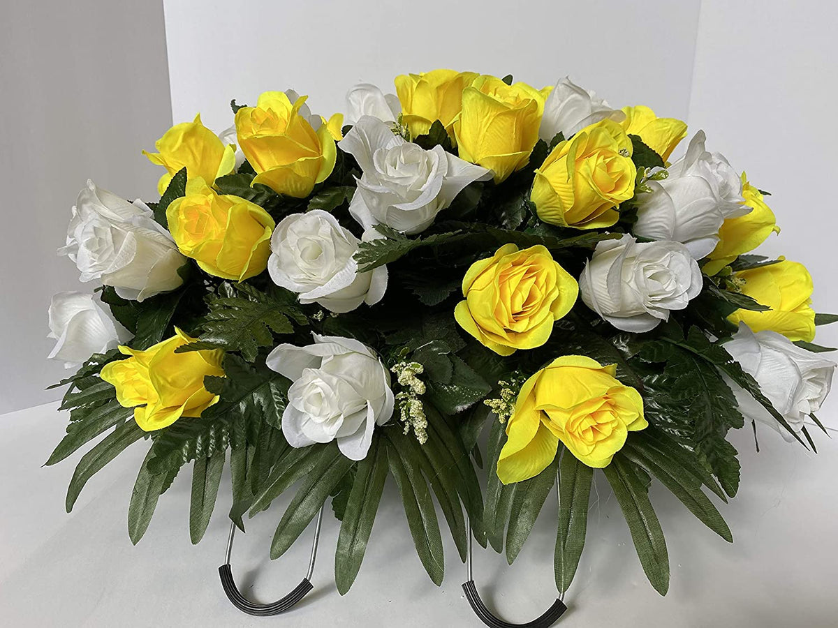 Yellow and White Roses~Cemetery Arrangement~Graveside Decorations~Head ...